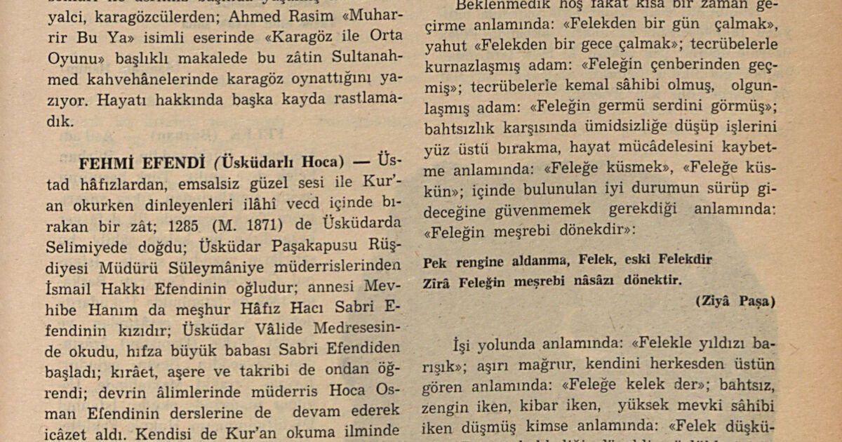 Istanbul Encyclopedia: FEHMİ EFENDİ (Hasan)