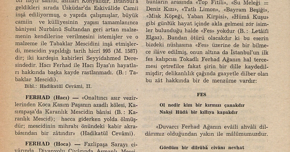 Istanbul Encyclopedia: FERHAD (Köle)