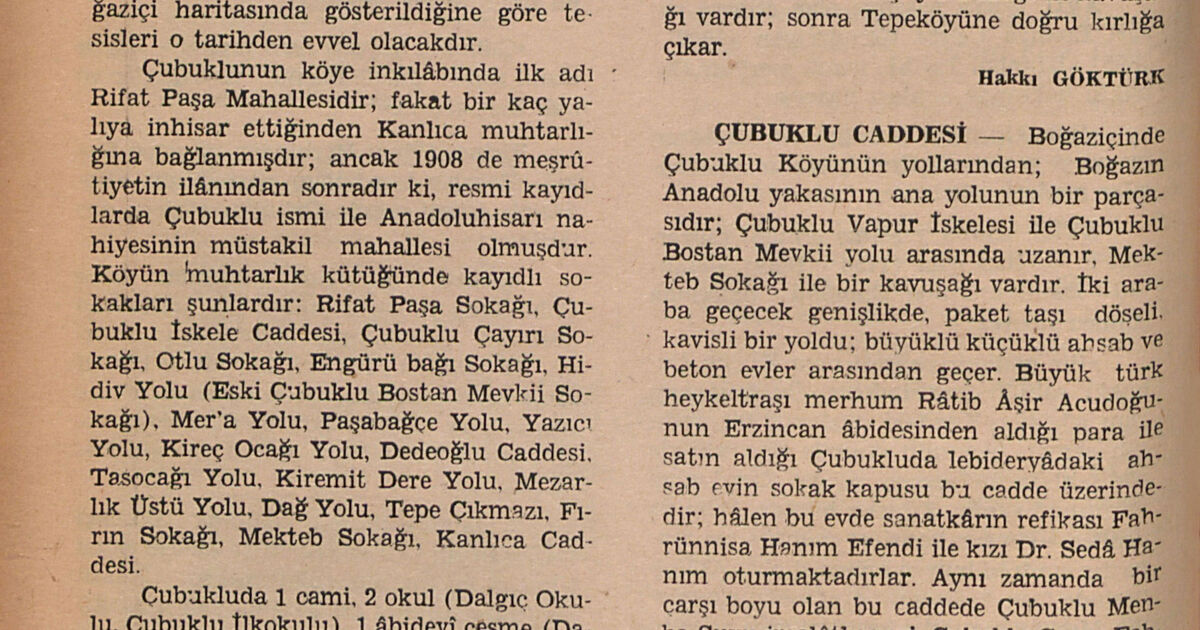 Istanbul Encyclopedia: ÇUBUKLU CADDESİ