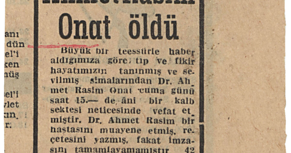 Istanbul Encyclopedia: Clipping about Ahmet Rasim Onat