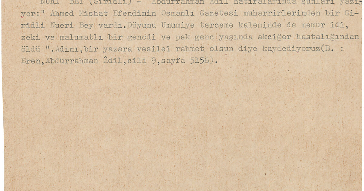 Istanbul Encyclopedia: Nuri Bey (Giridli) article