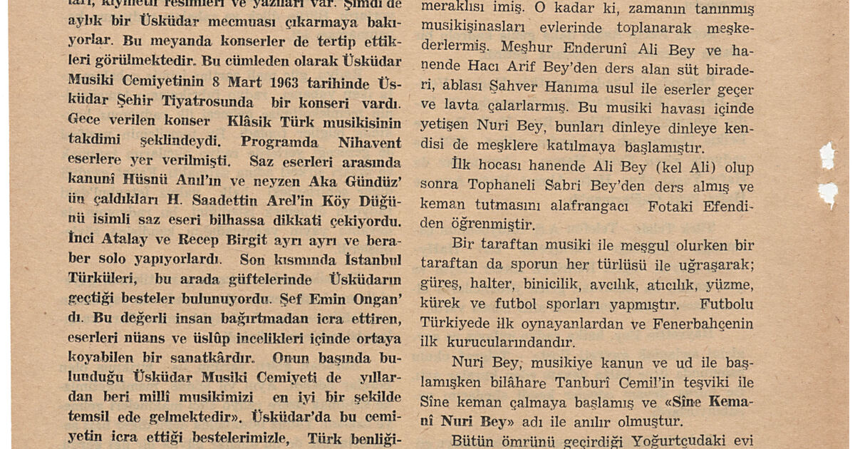 Istanbul Encyclopedia: Journal pages about Sinekemânî Nuri Bey