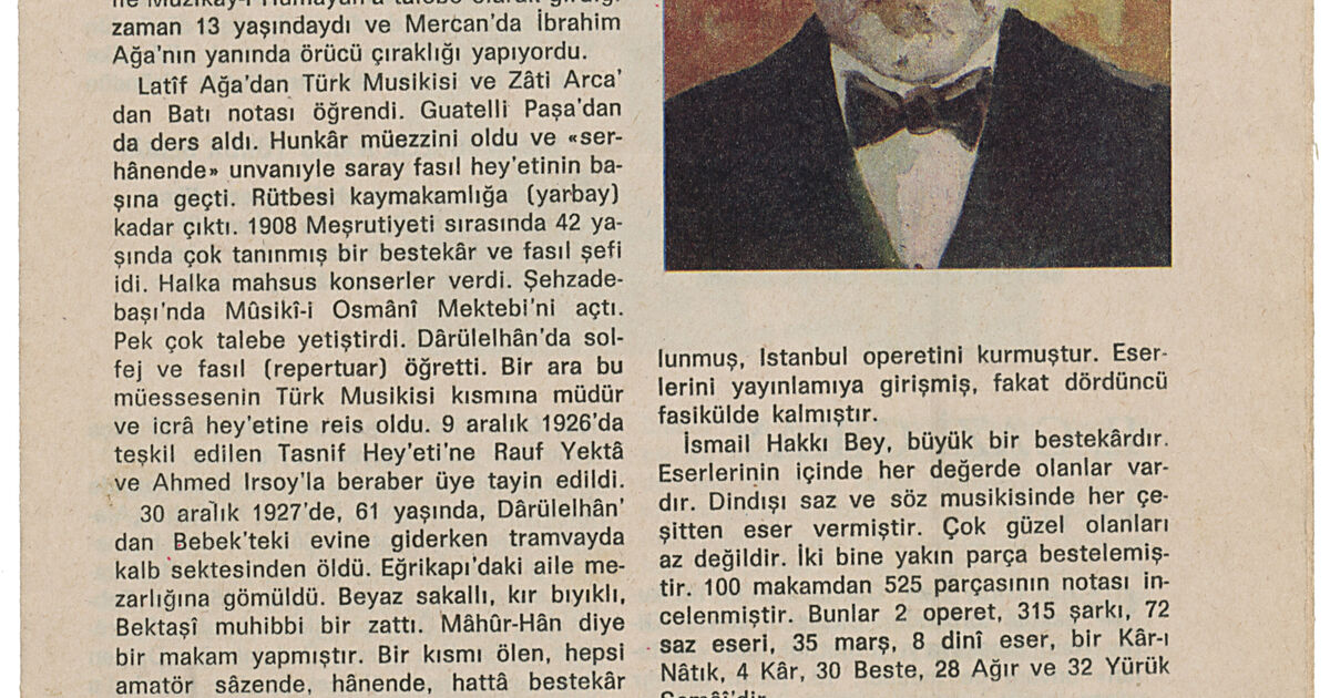 Istanbul Encyclopedia: Clipping about İsmail Hakkı Bey