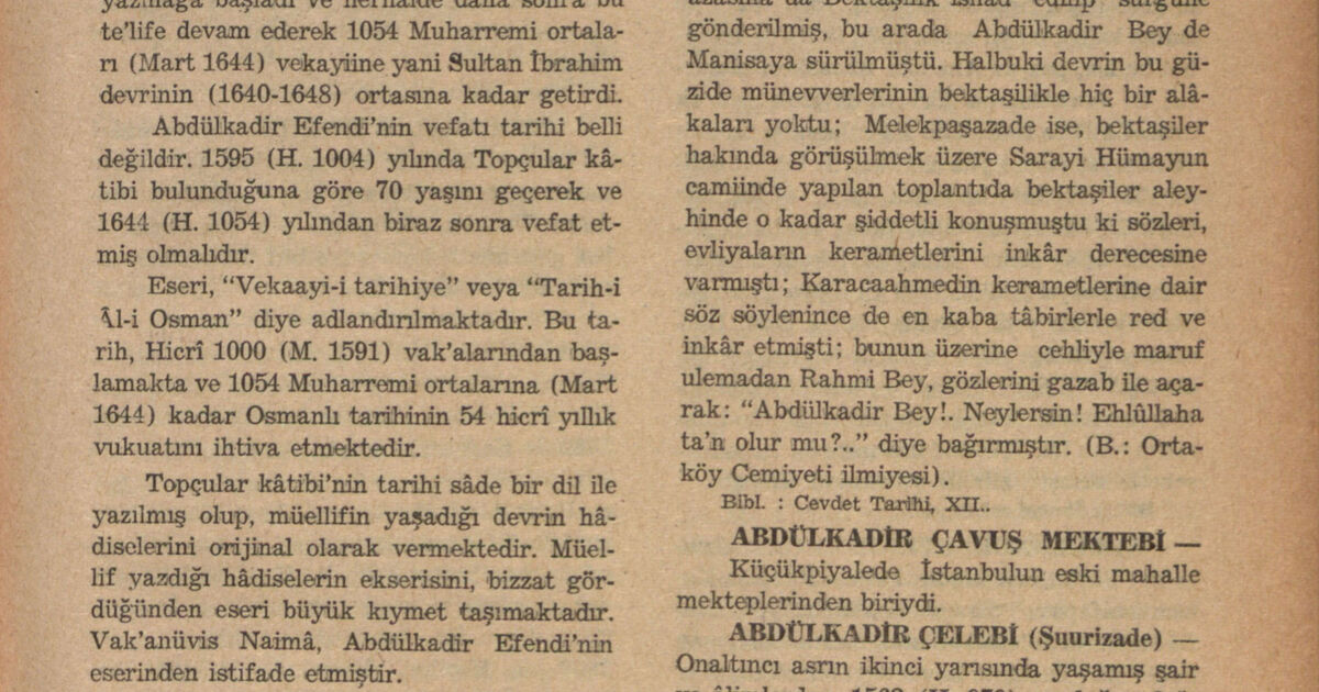 Istanbul Encyclopedia: ABDÜLKADİR ÇELEBİ (Şuurizade)