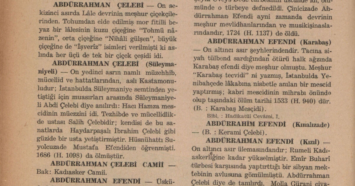 Istanbul Encyclopedia: ABDÜRRAHMAN EFENDİ