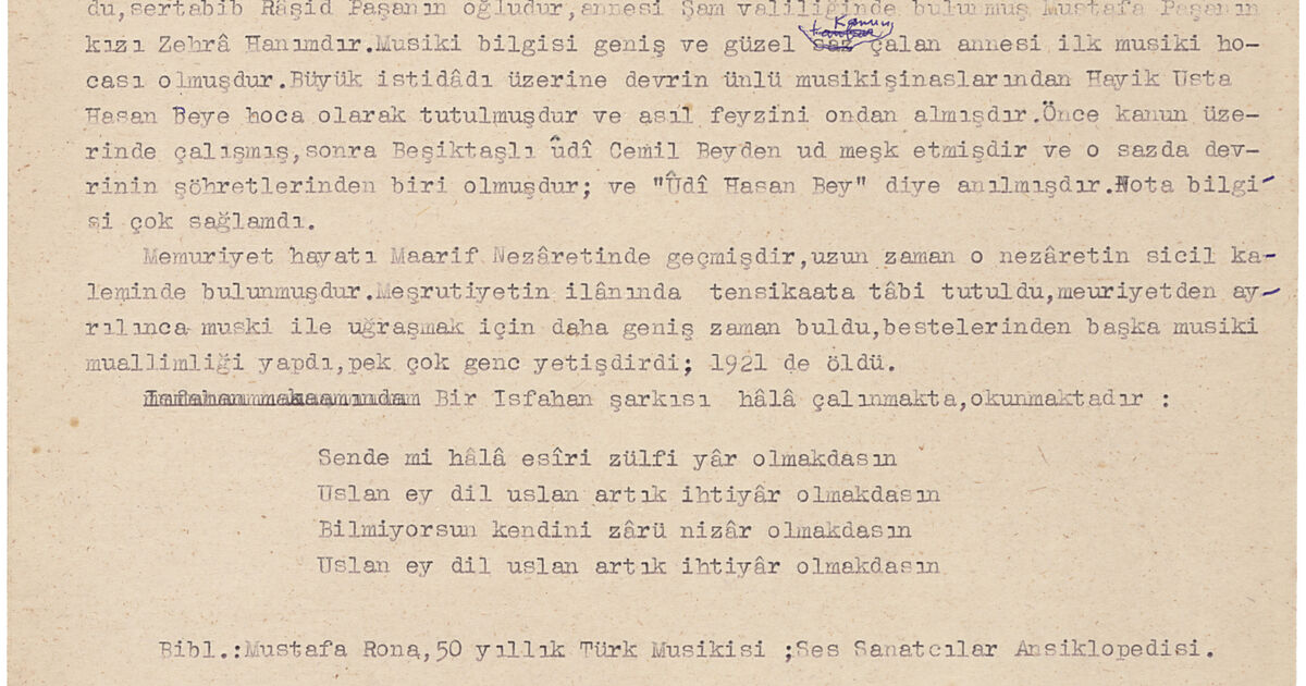 Istanbul Encyclopedia: Hasan Sabri Bey article