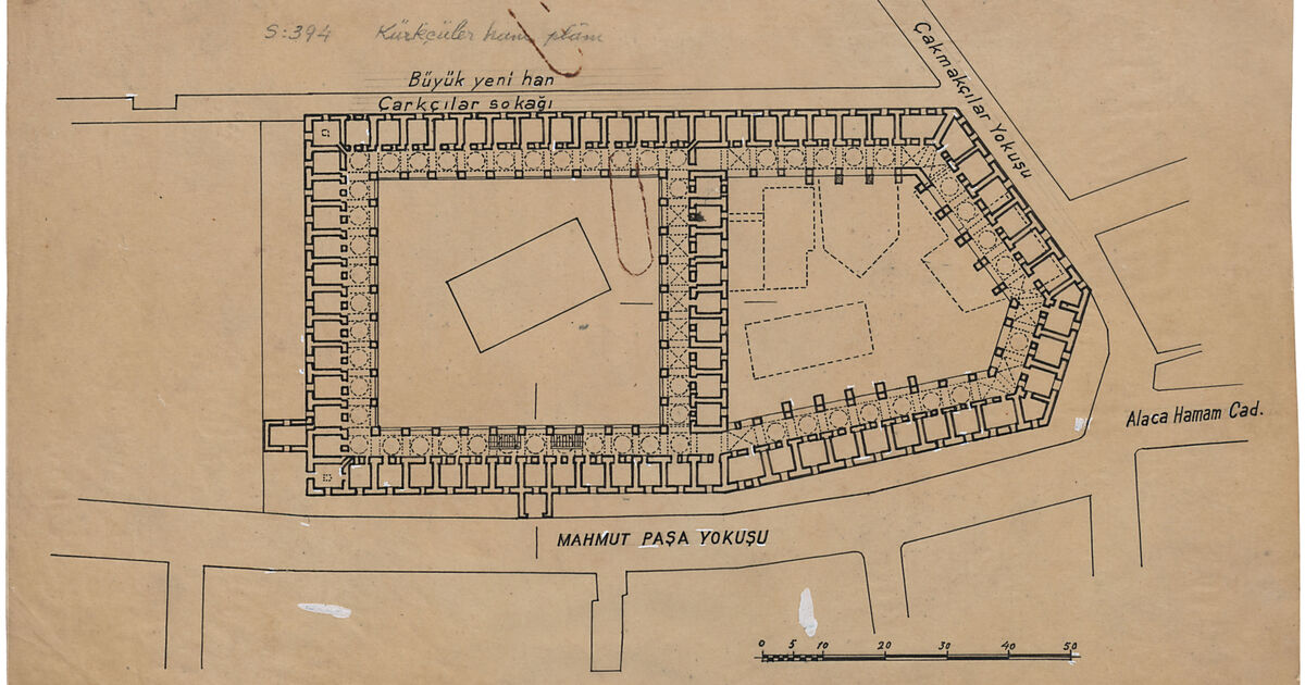 Istanbul Encyclopedia: Sketch of Kürkcü Han plan