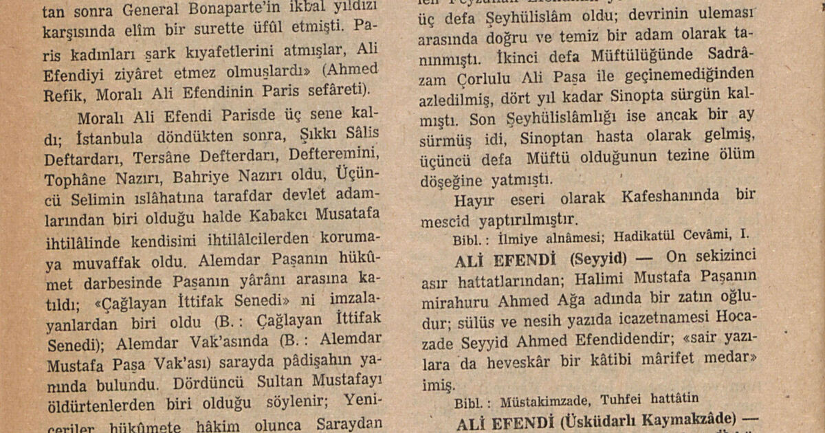 Istanbul Encyclopedia: ALİ EFENDİ (Vaniköylü Seyyid)