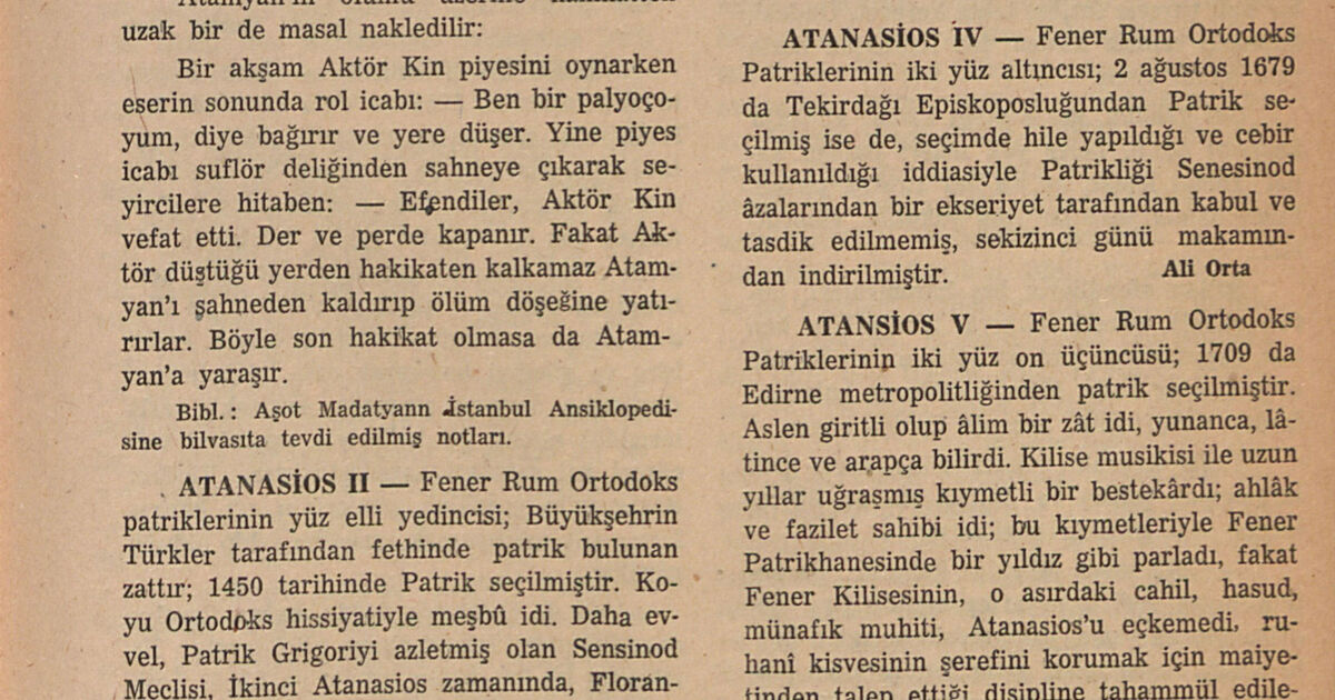 Istanbul Encyclopedia: ATANASİOS III