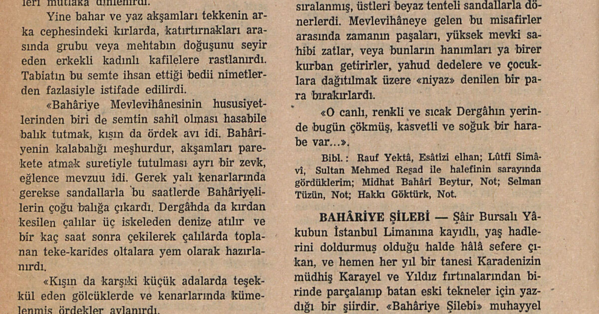 Istanbul Encyclopedia: BAHÂRİYE ŞİLEBİ