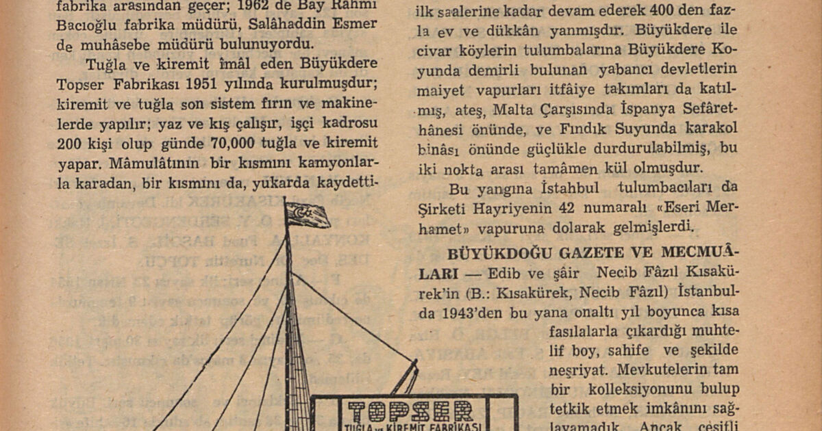 Istanbul Encyclopedia: BÜYÜKDERE TOPSER KİREMİT FABRİKASI